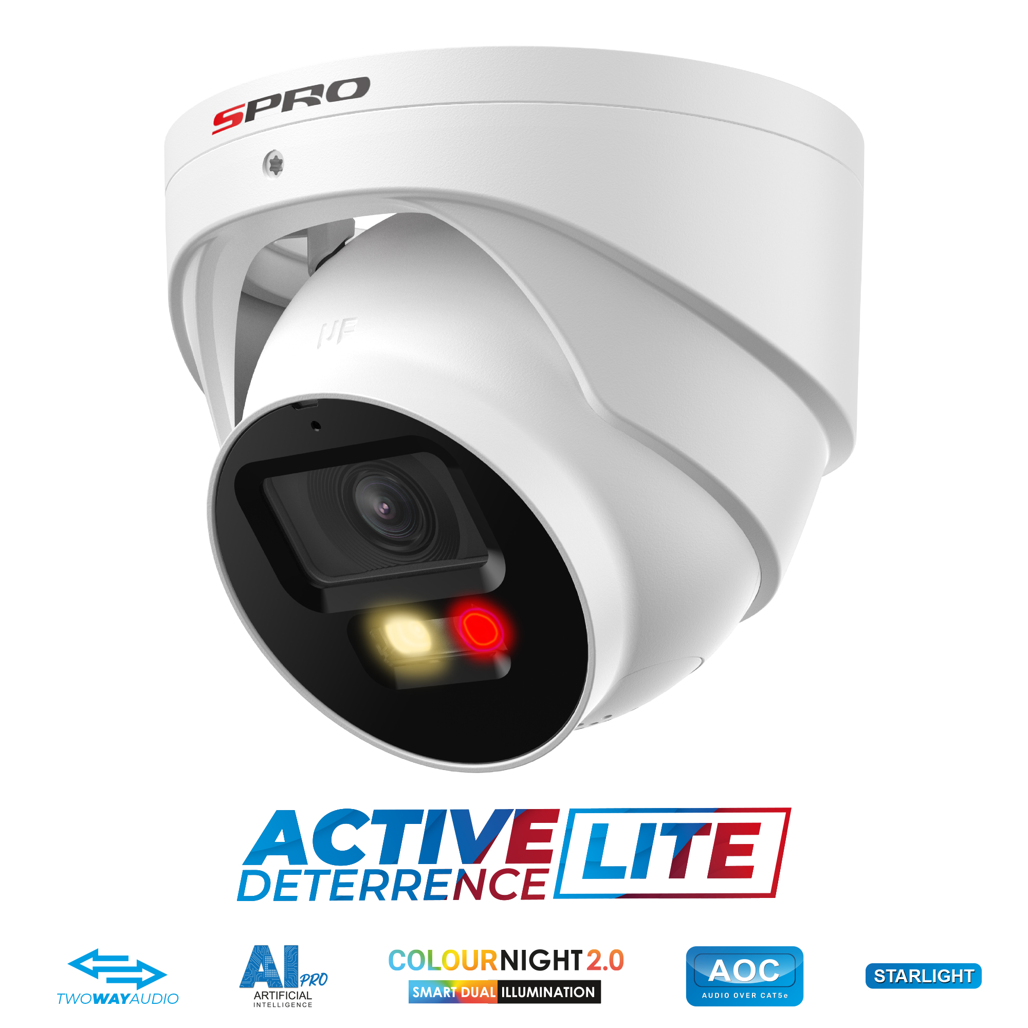 SPRO 4MP IP Turret Active Deterrence LITE with COLOUR NIGHT 2.0, Built-In Mic and Speaker